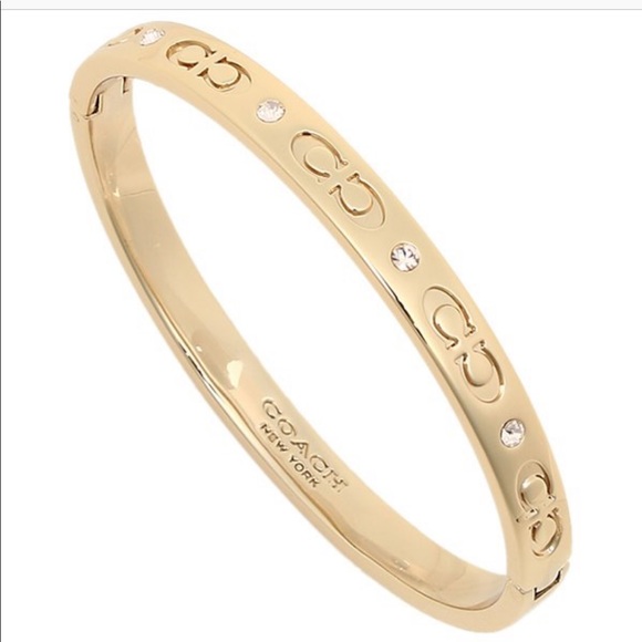 Coach | Jewelry | Coach Gold Tone Kissing Cs Stone Hinged Bangle | Poshmark